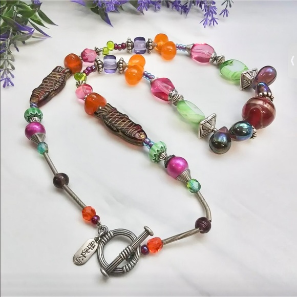 Treska | Jewelry | Treska Silver Tone Colorful Glass Necklace 23 | Poshmark
